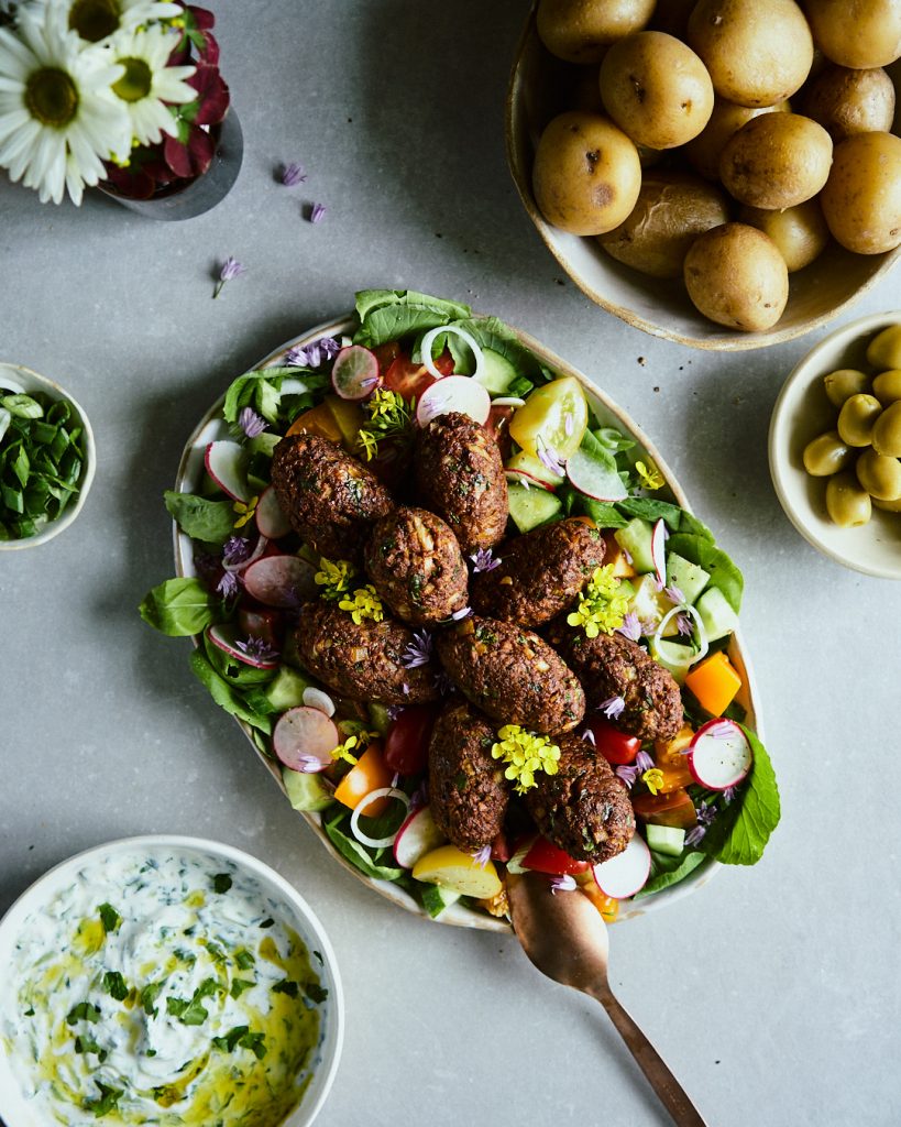 GOOD EATINGS - VEGAN CEVAPI, TZATZIKI AND SUMMMER SALAD