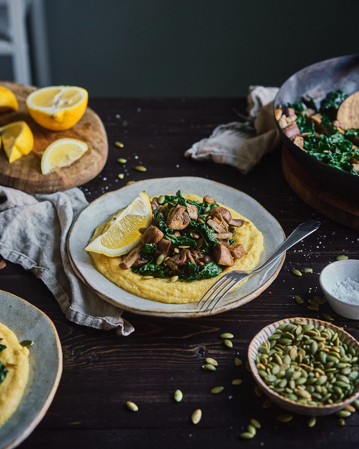 Quick Polenta with Garlic Sautéed Mushrooms, Kale and Tofu - Good Eatings