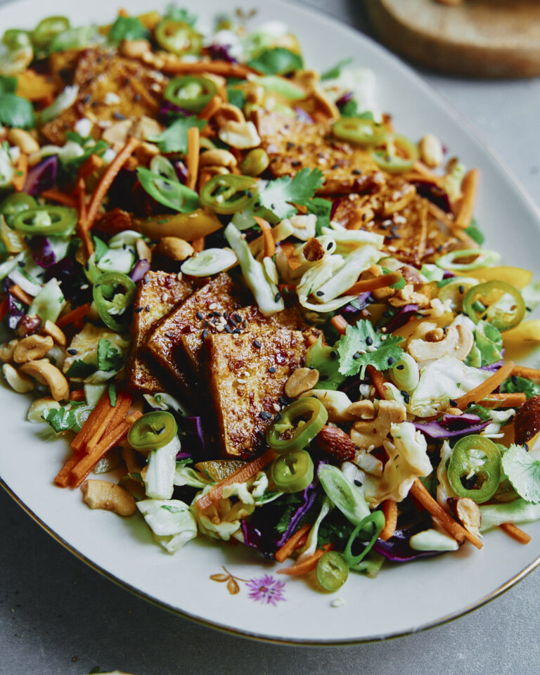 Cabbage Crunch Salad with Sticky Ginger Tofu - Good Eatings