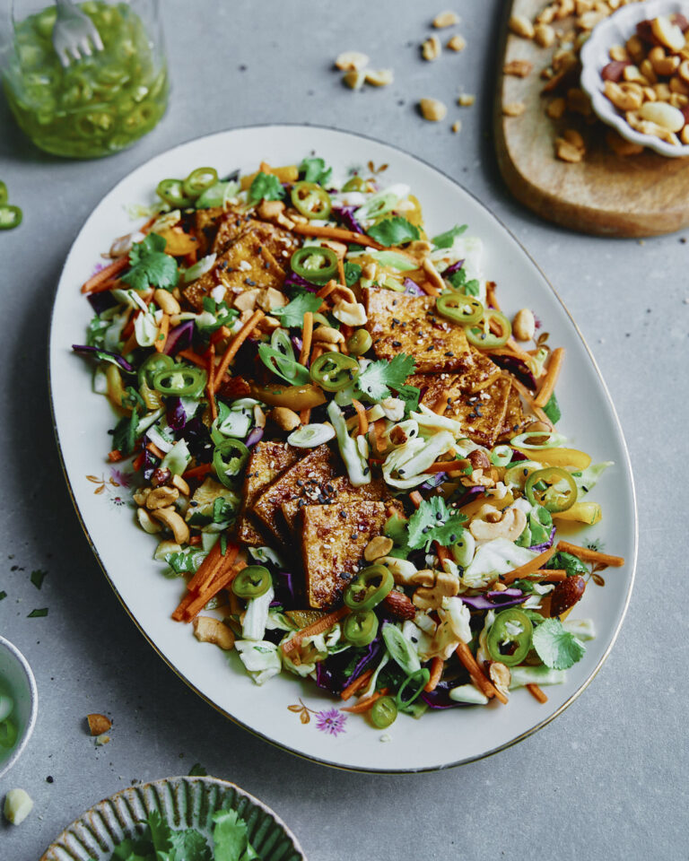 Cabbage Crunch Salad with Sticky Ginger Tofu - Good Eatings