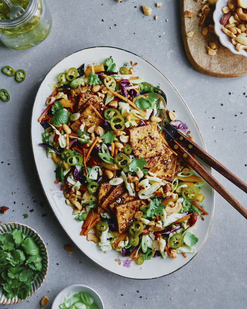 Cabbage Crunch Salad with Sticky Ginger Tofu - Good Eatings