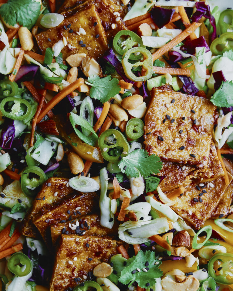Cabbage Crunch Salad with Sticky Ginger Tofu - Good Eatings