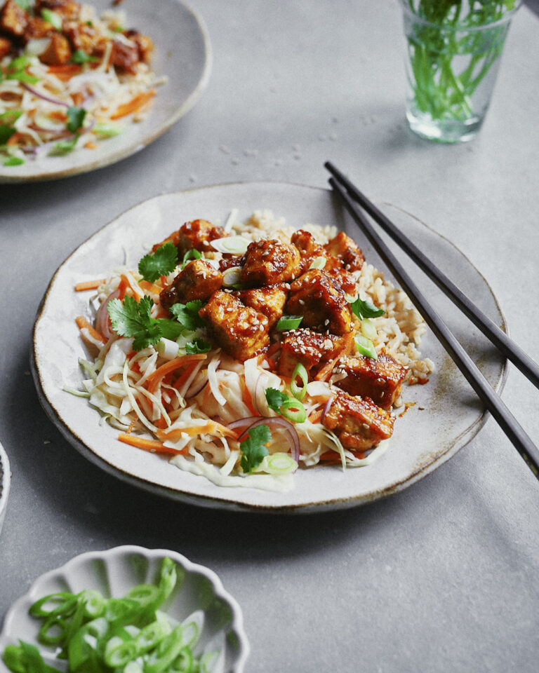 Sticky Gochujang Tofu and Rice Bowls with Crunchy Slaw - Good Eatings